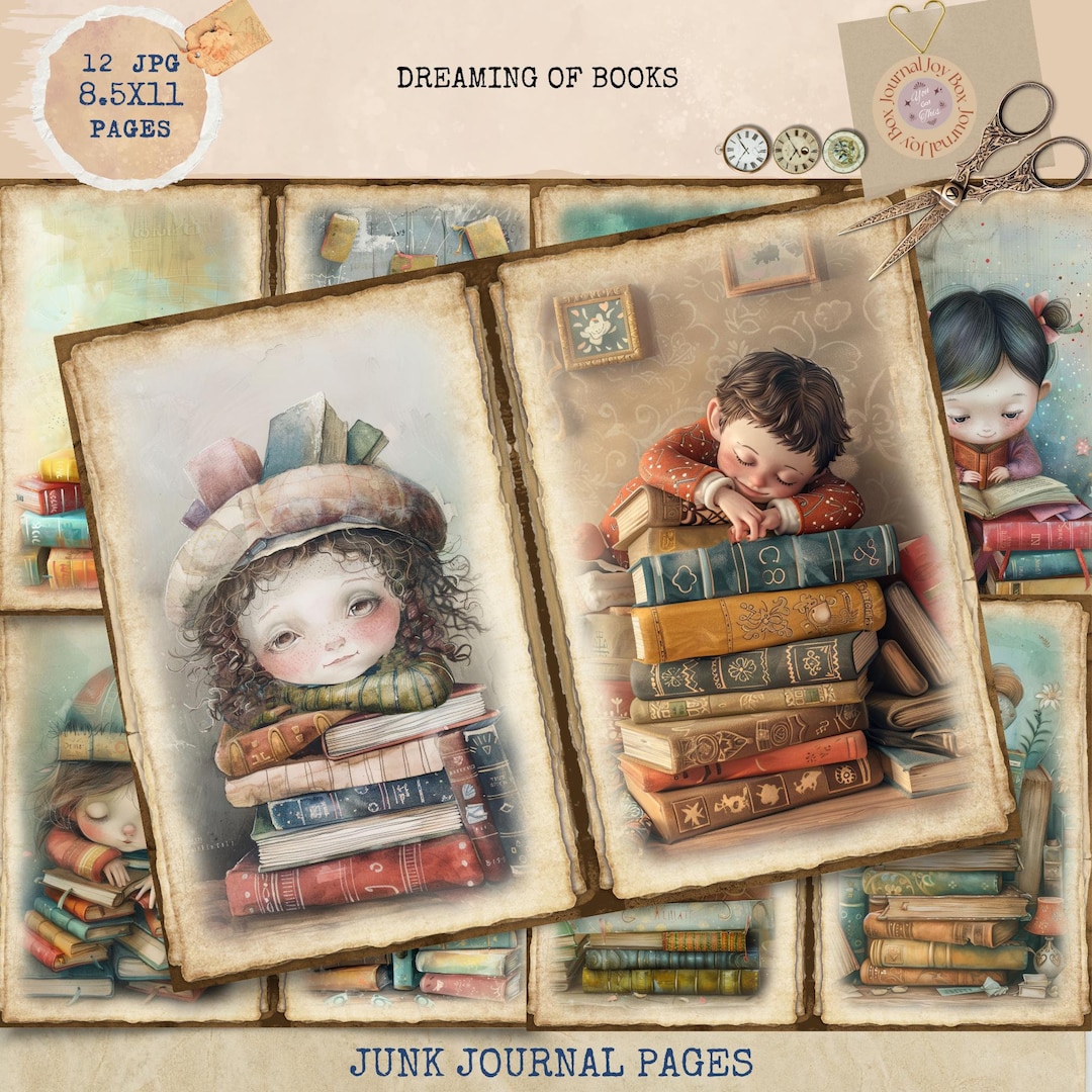 Junk Journal Printable, Kids and a Pile of Books Journal, Dreaming of ...