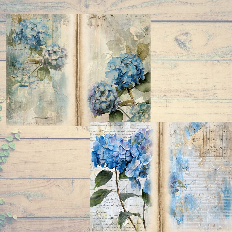Junk Journal Printable, Hydrangea Ephemera, Vintage Blue Hydrangea ...