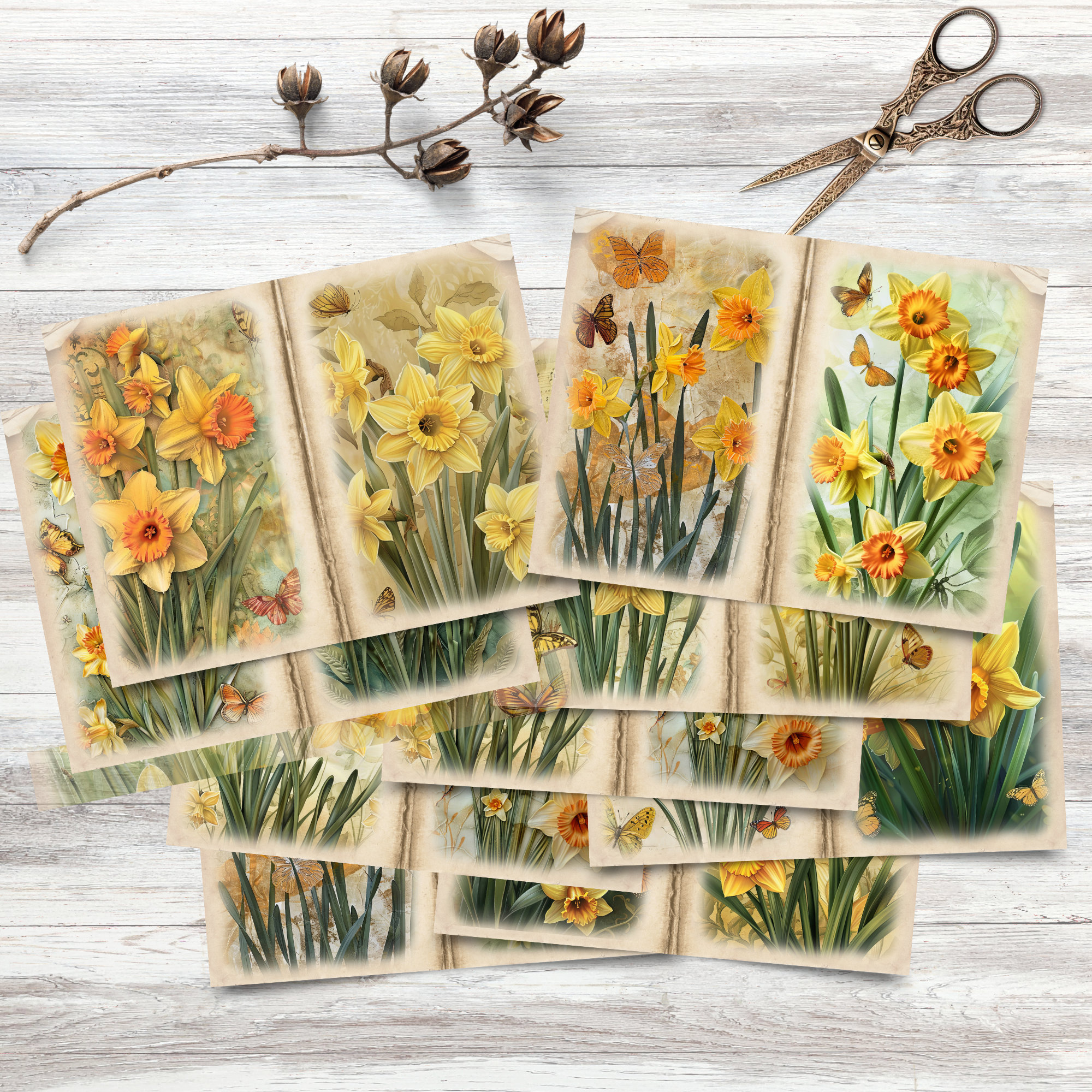 Junk Journal Printable, Yellow Daffodils Journal Papers, Garden Junk ...