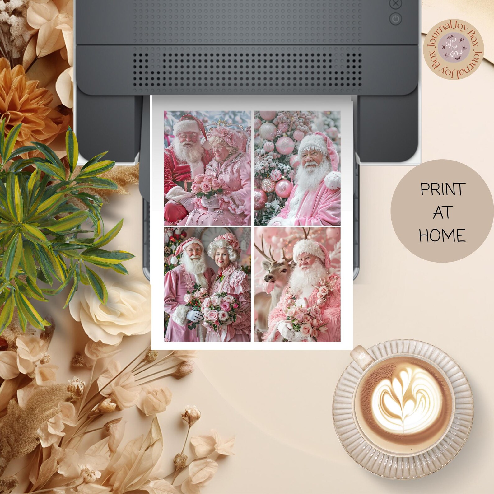 Pink Santa Junk Journal Cards, 12 Cards, Santa Printable Ephemera ...