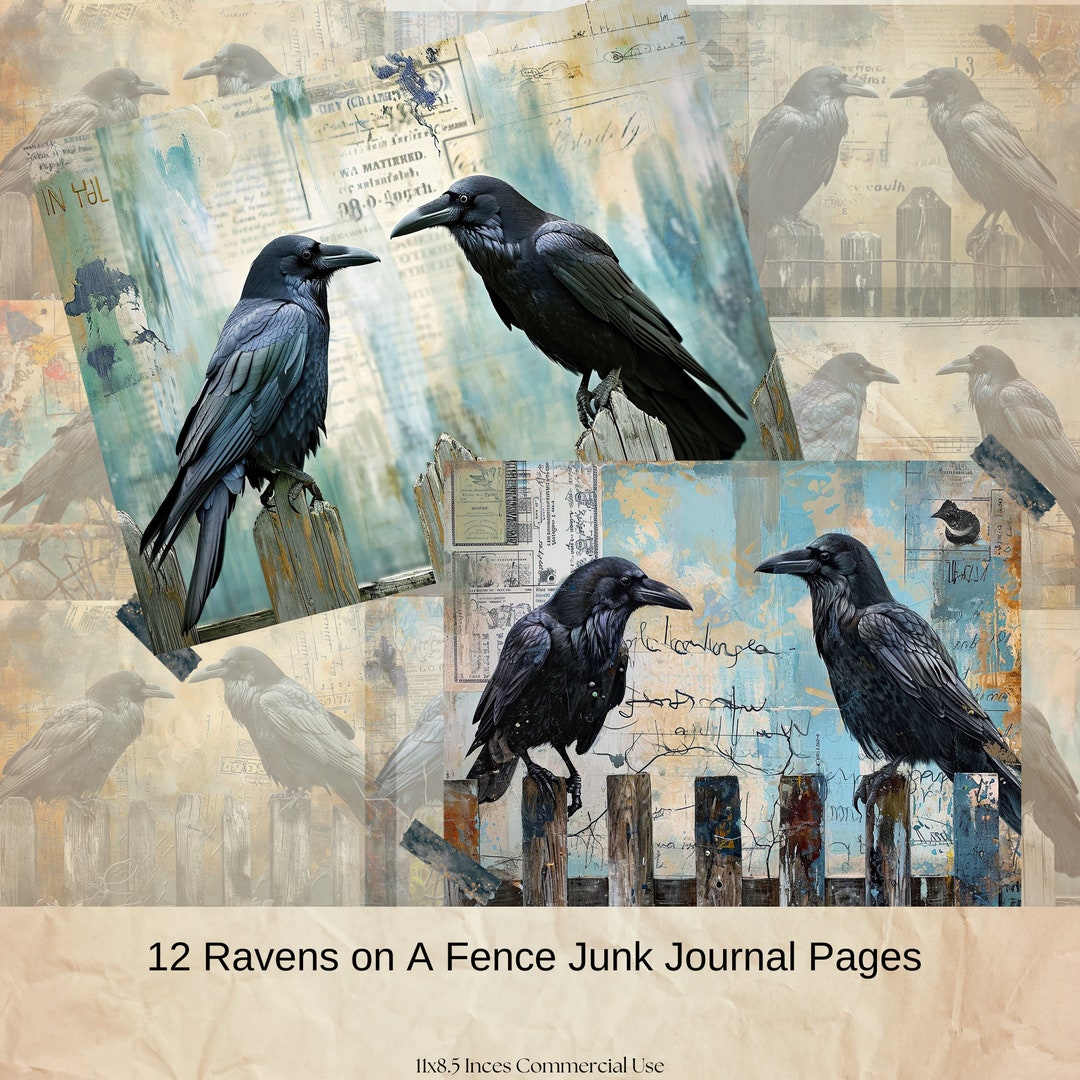 Crow Pages, Ravens on a Fence Junk Journal, Vintage Bird Junk Journal ...