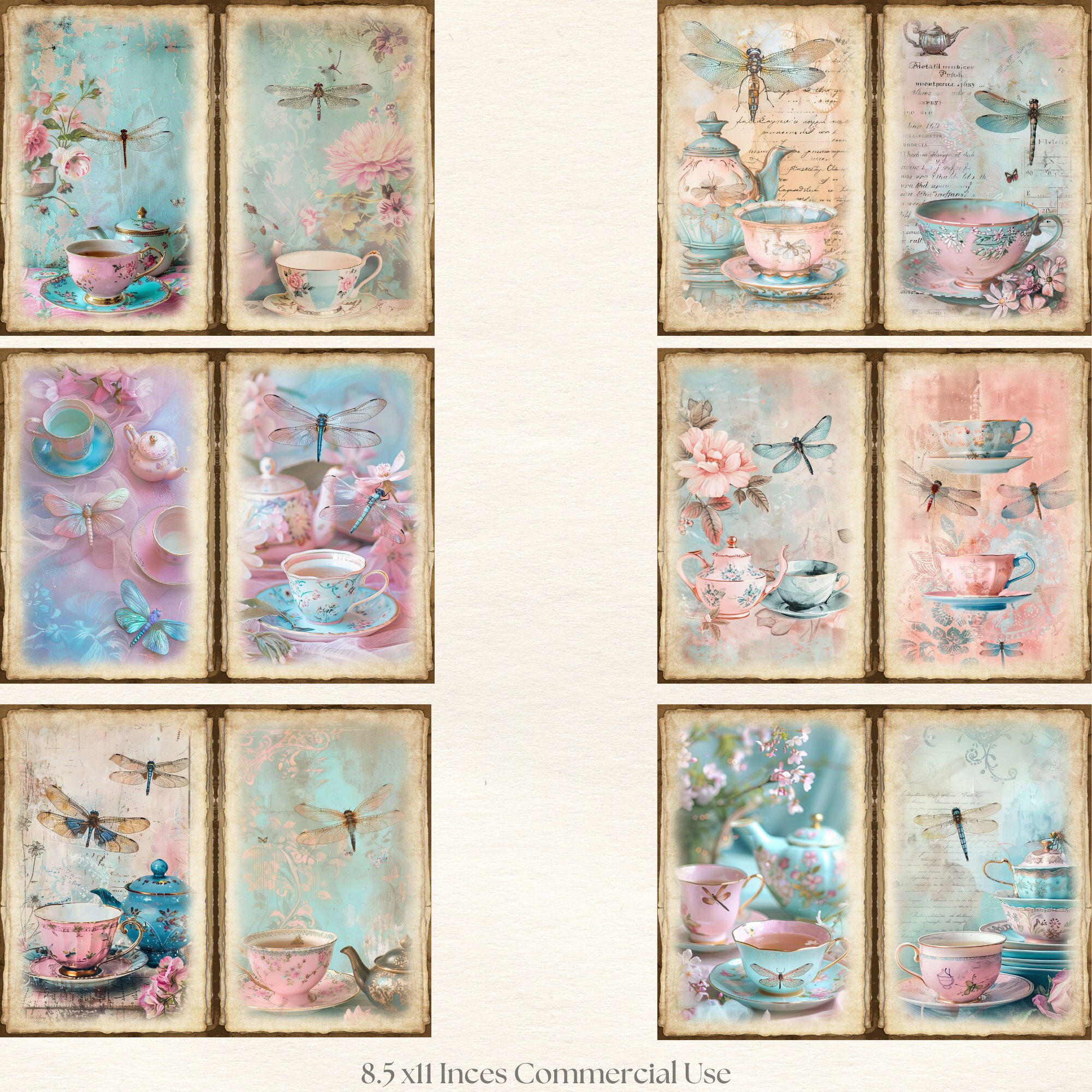 Junk Journal Printable, Tea for One Journal Papers, Dragonflies Journal ...