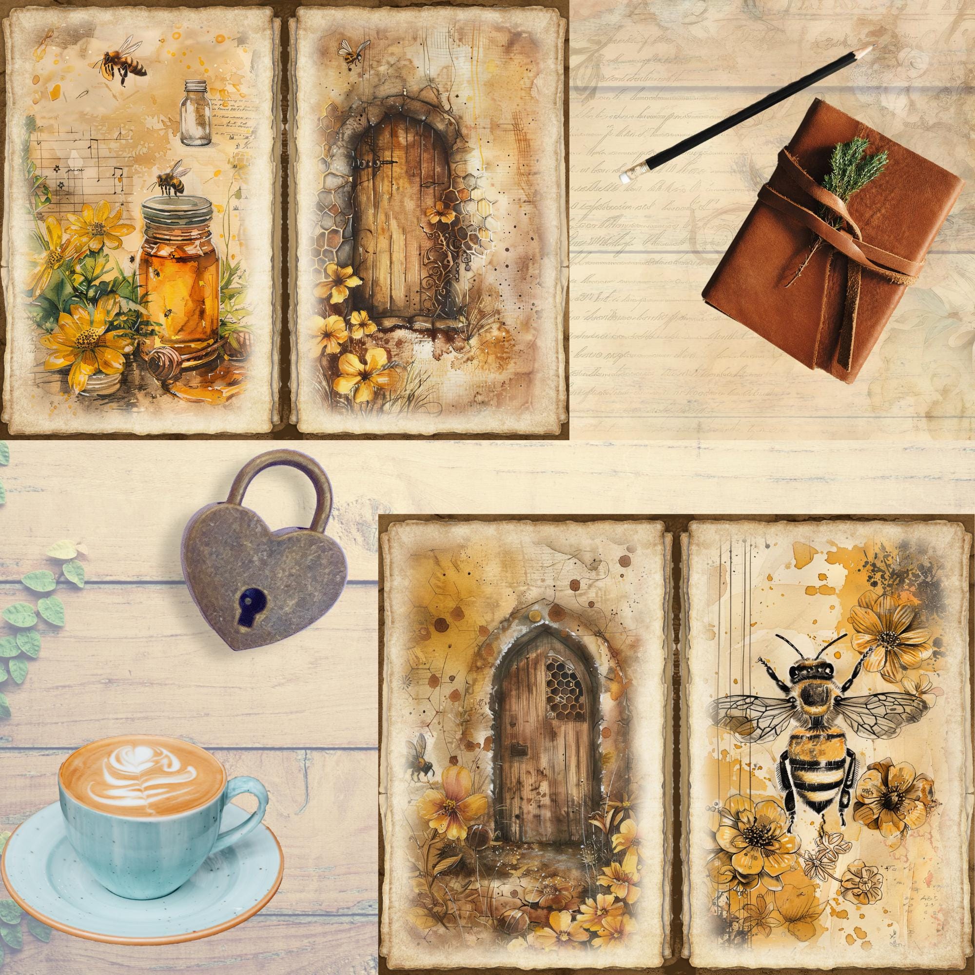 Junk Journal Printable, Honeybee Farm Journal, Vintage Bees Journal ...