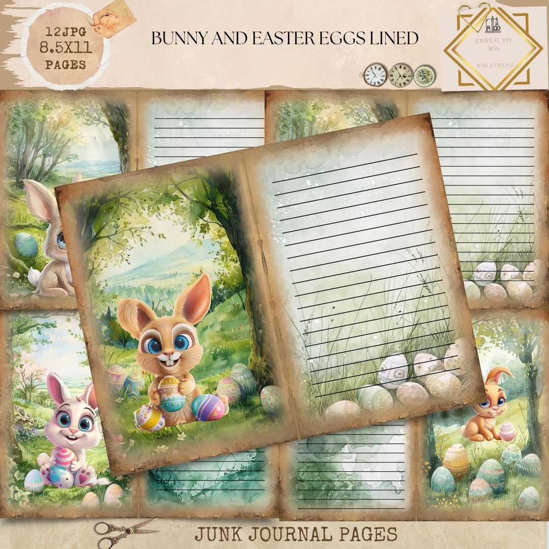 Junk Journal Printable, Easter Bunny and Eggs Lined Junk Journal, Bunny ...