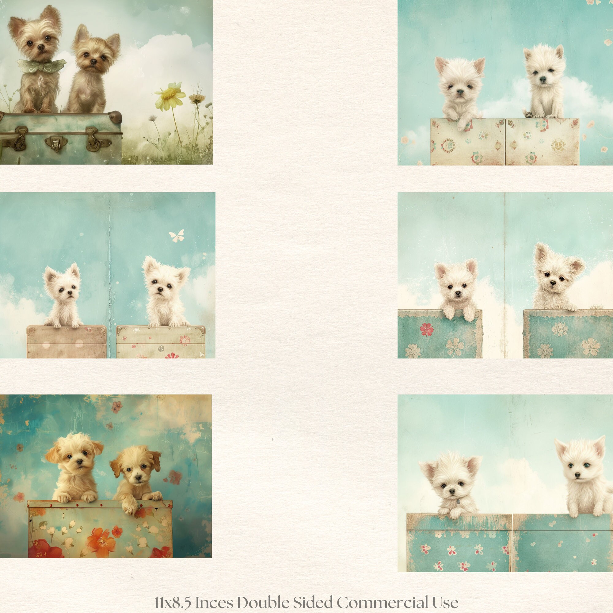 Junk Journal Printable, Puppies on a Box, Vintage Journal Paper ...