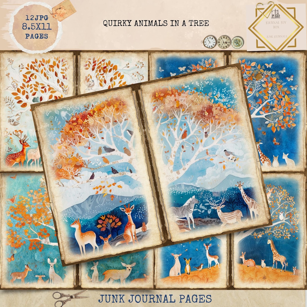 Junk Journal Printable, Colorful Animals in a Tree Pages, Tree Junk ...