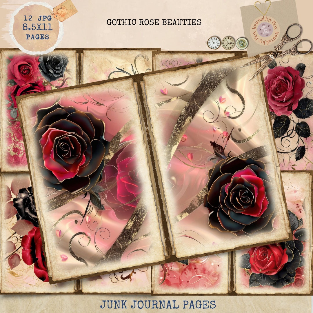 Junk Journal Printable, Gothic Rose Beauty Journal Paper, Wedding ...