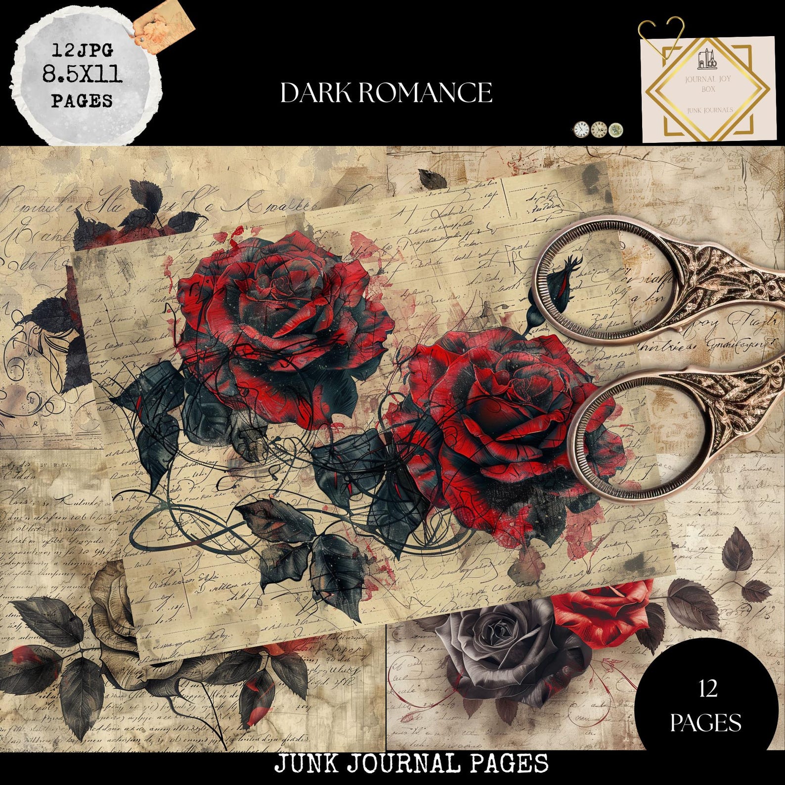 Junk Journal Printable, Red Black Roses Journal, Dark Romance Journal ...
