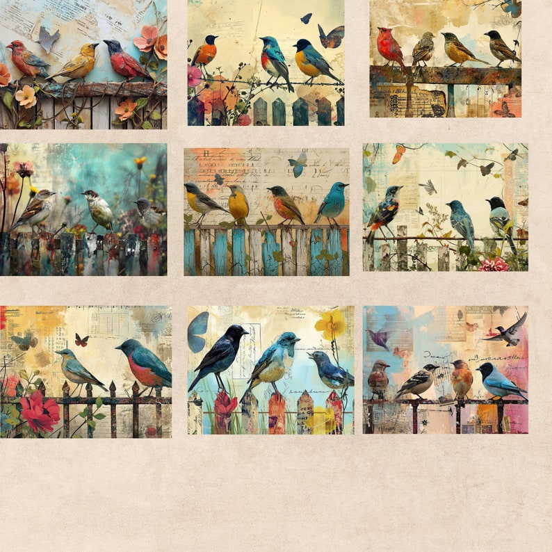 Birds Junk Journal, Bird Pages, Bird on a Fence Junk Journal , Bird ...