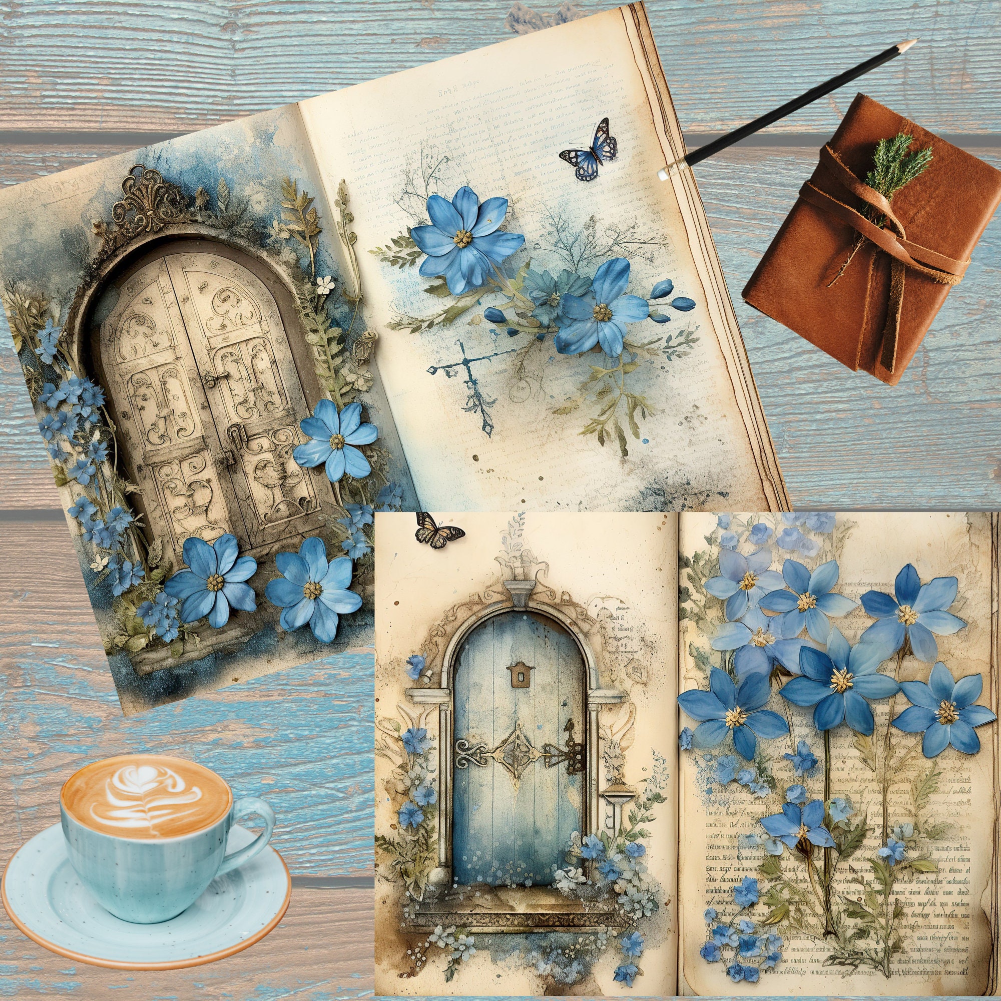 Junk Journal Printable, Wooden Floral Doors, Vintage Journal Pages ...
