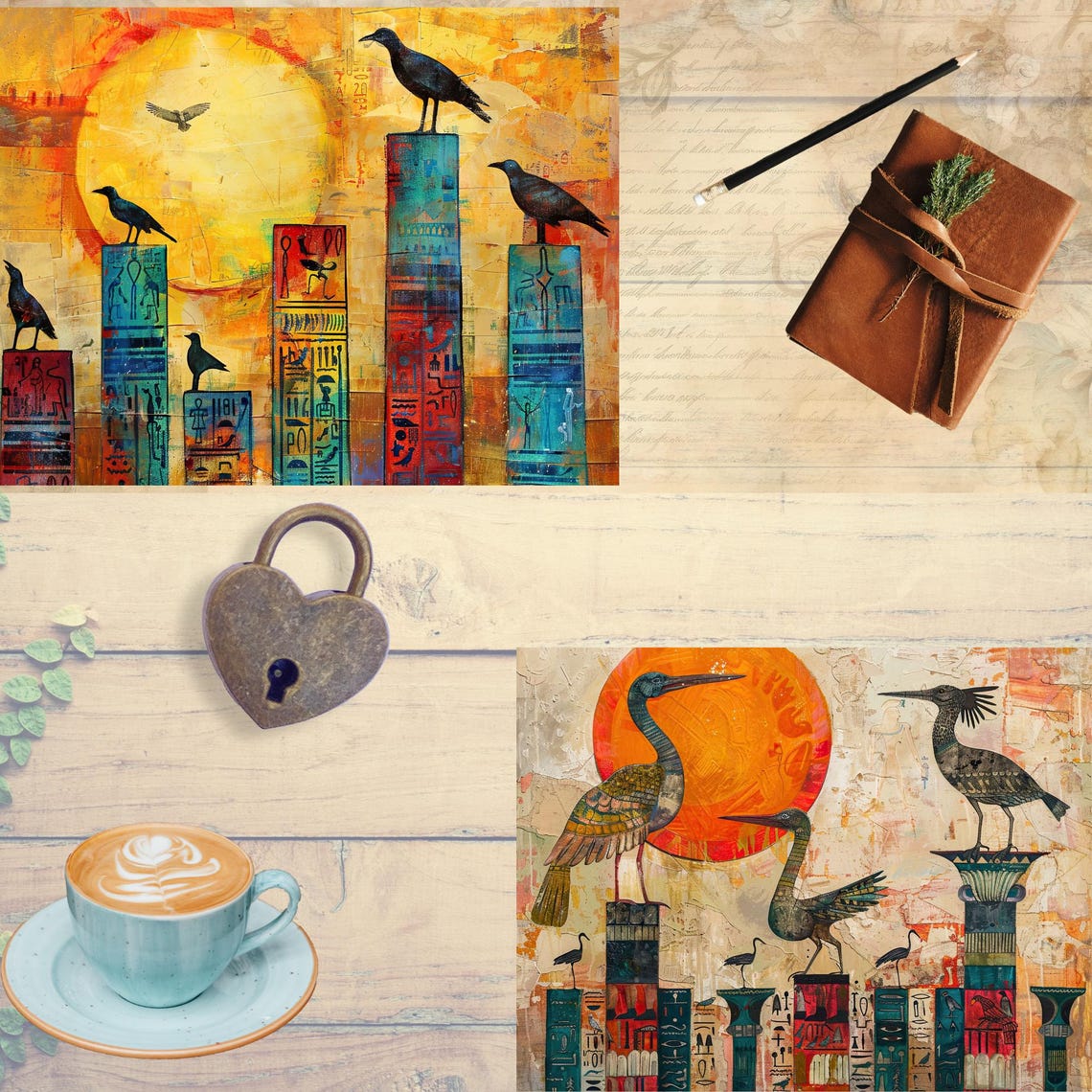 Junk Journal Printable, Egypt Birds Vintage Journal Papers, Egyptian ...