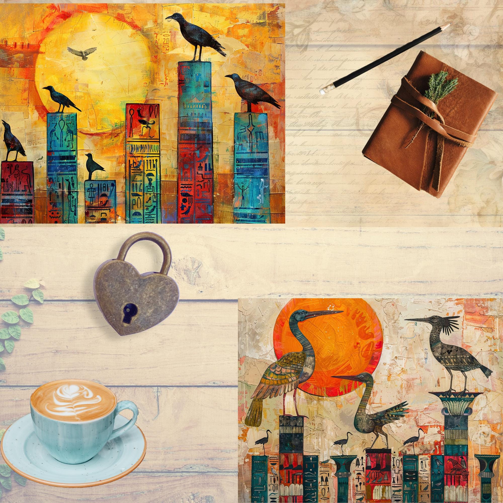 Junk Journal Printable, Egypt Birds Vintage Journal Papers, Egyptian Books Junk Journal , Junk ...