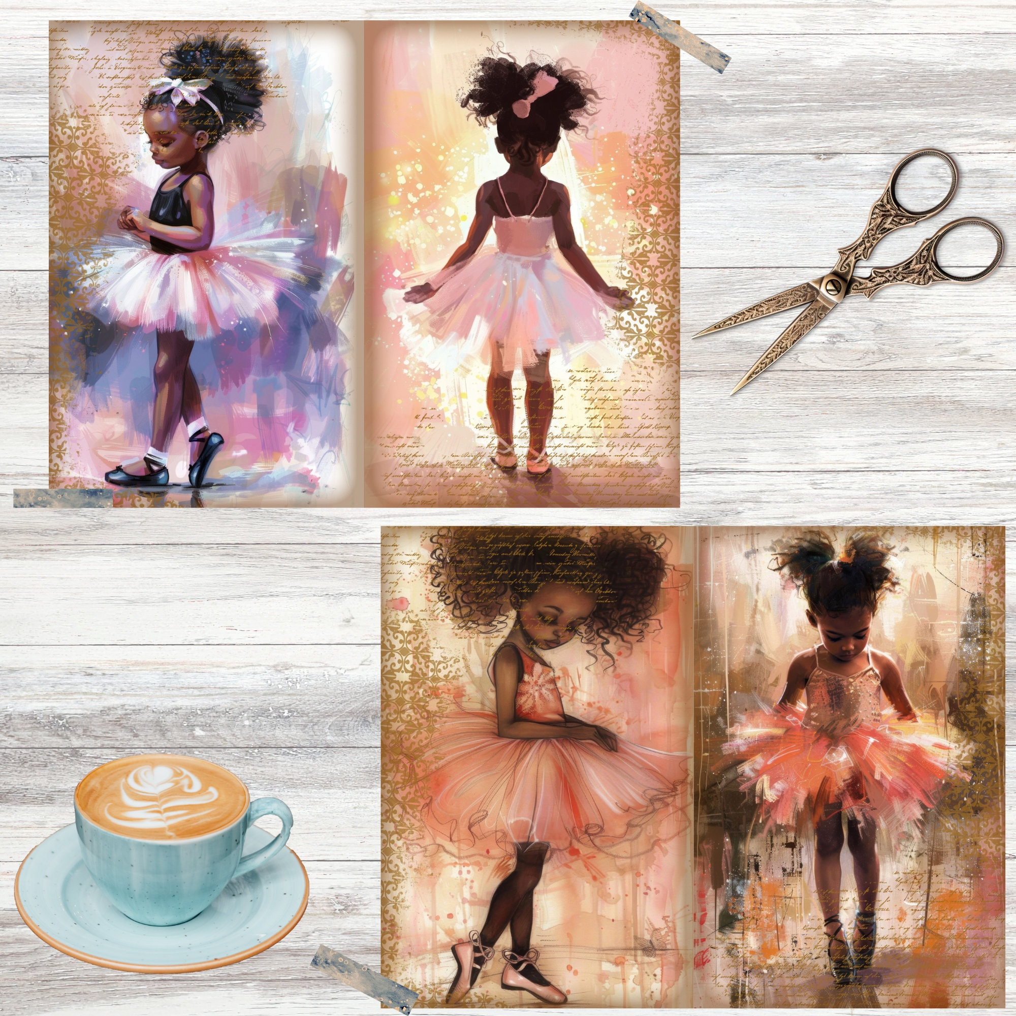 Little African American Ballerina Junk Journal Pages, Digital Scrapbook ...