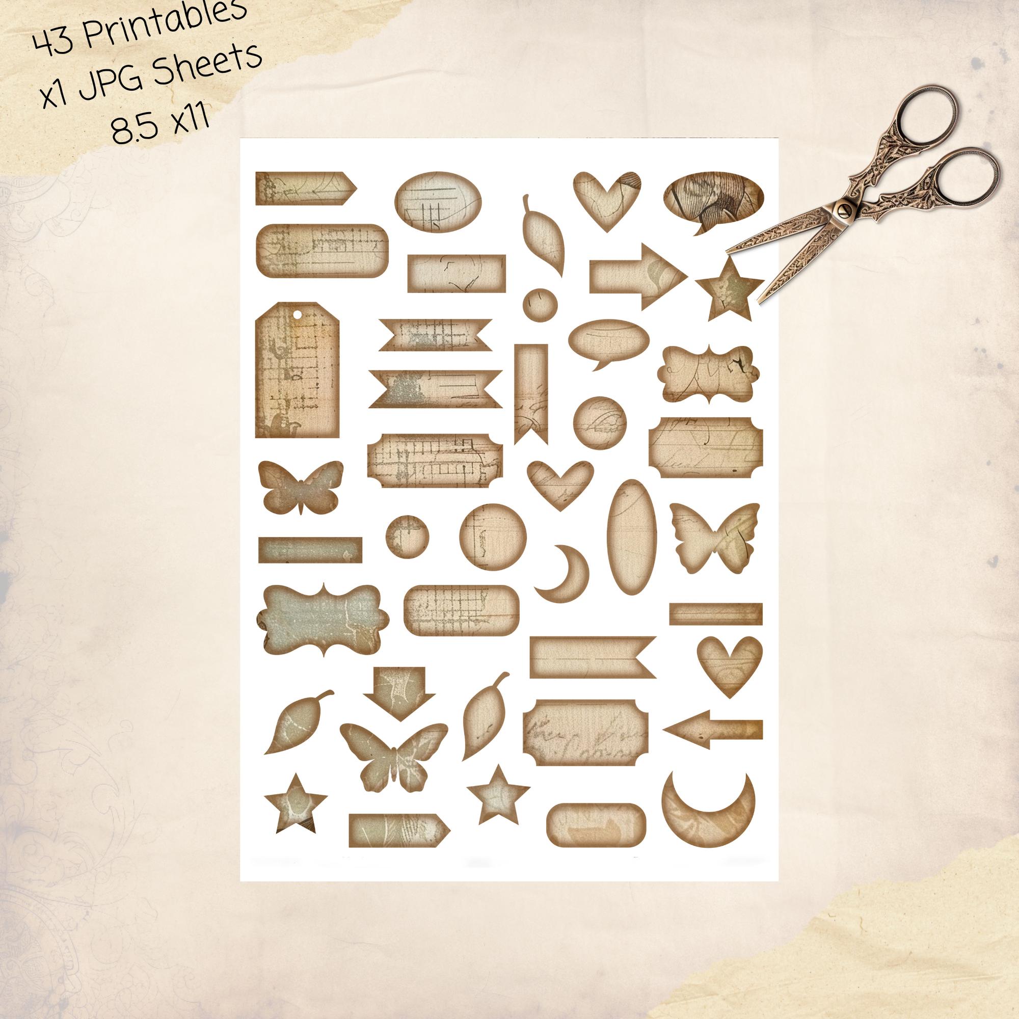 Vintage Junk Journal Shapes, Printable Shapes Fussy Cuts, Digital ...