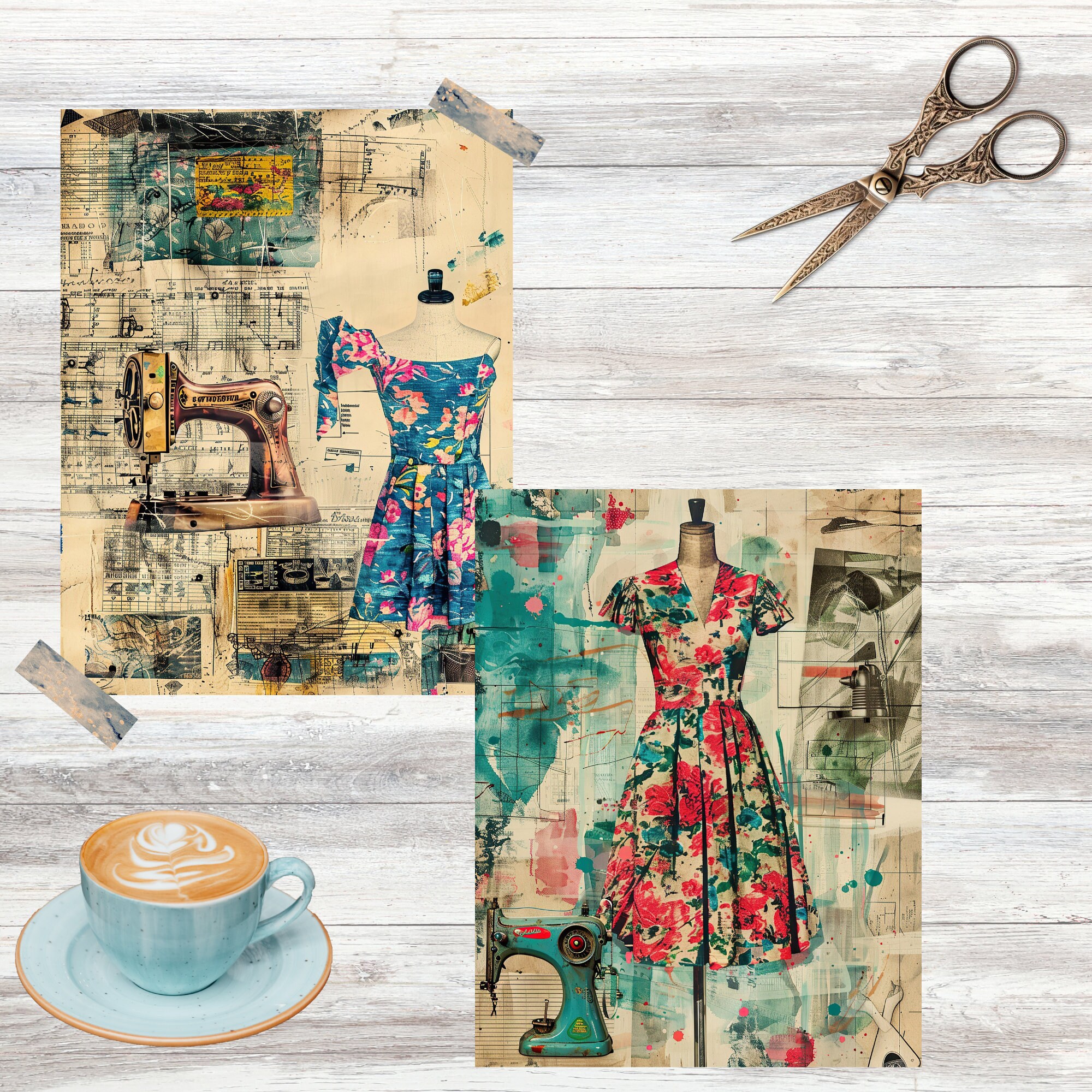 Vintage Seamstress Junk Journal Pages, Digital Scrapbook Paper, Sewing ...
