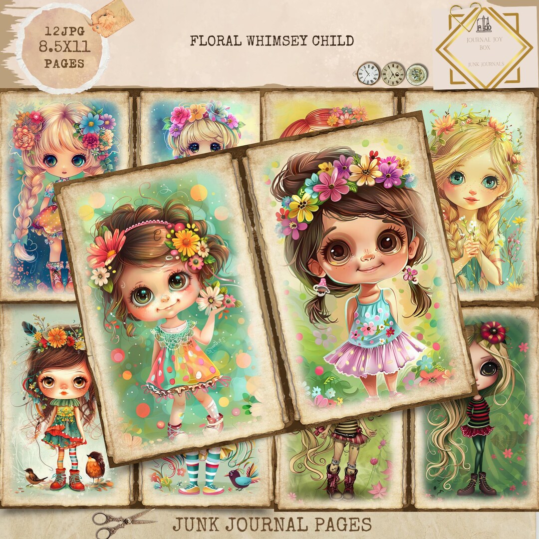 Junk Journal Printable, Whimsy Flower Child Pages, Whimsy Girl Journal ...