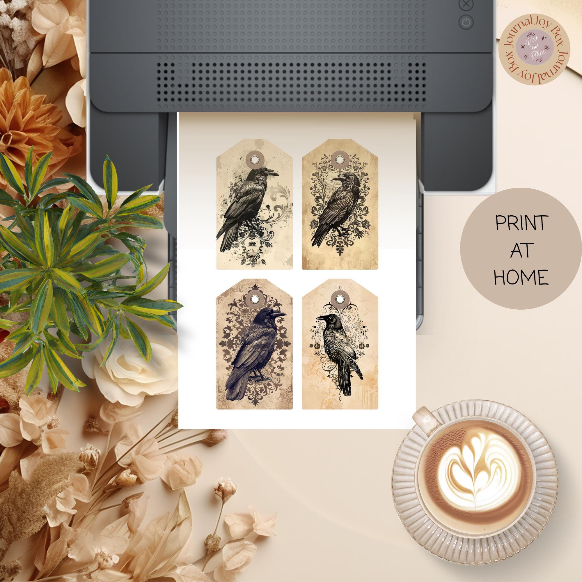 Gothic Ravens Junk Journal Tag, Printable Ephemera, X4 Vintage Raven ...