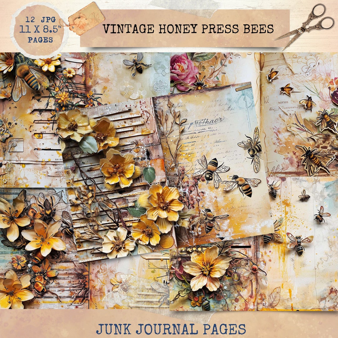 Junk Journal Printable, Bee Junk Journal, Journal Papers, Honey Bees ...