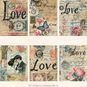 Junk Journal Printable, Vintage Love Letter Digital Papers, Love Notes ...