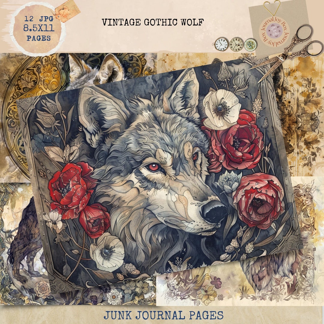 Junk Journal Printable, Gothic Wolf Journal Papers, Book of Shadows ...