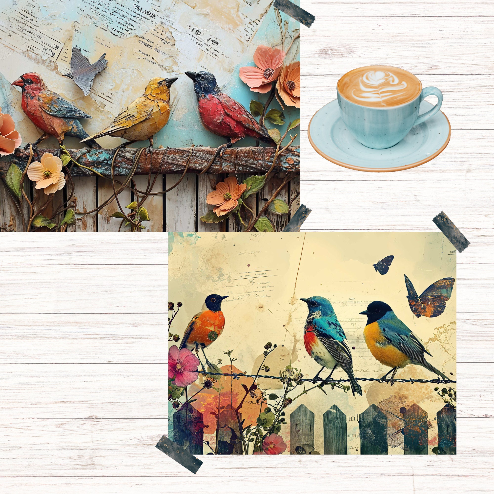 Birds Junk Journal, Bird Pages, Bird on a Fence Junk Journal , Bird ...