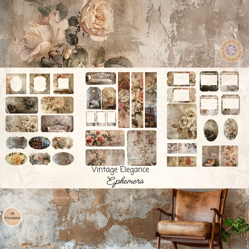 Vintage Roses Ephemera Cards, 38 Mini Extras Pack, Flower Printable ...