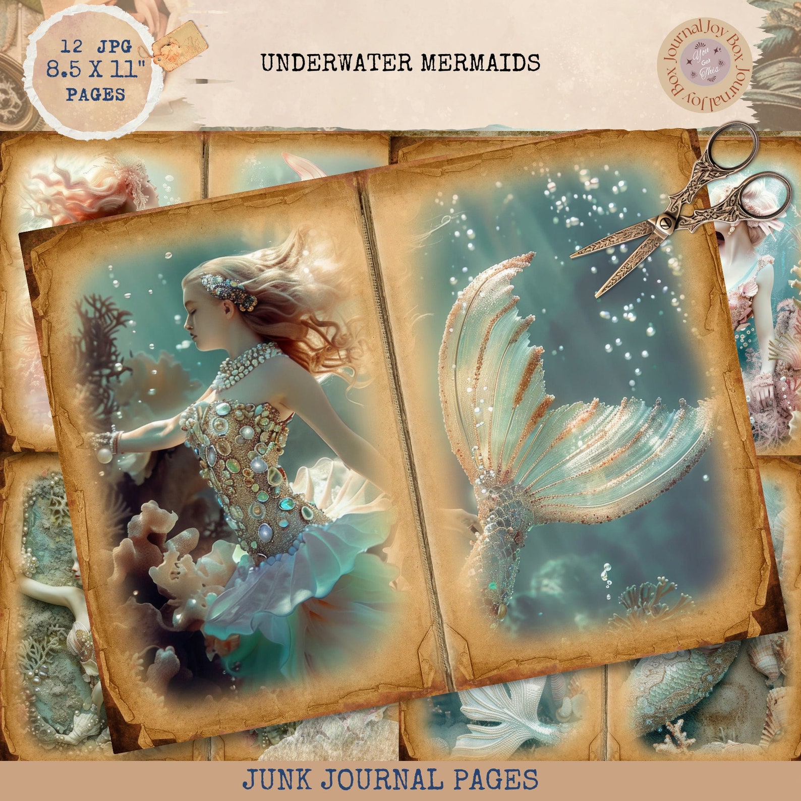 Junk Journal Printable, Mermaid Junk Journal, Fantasy Journal Papers ...
