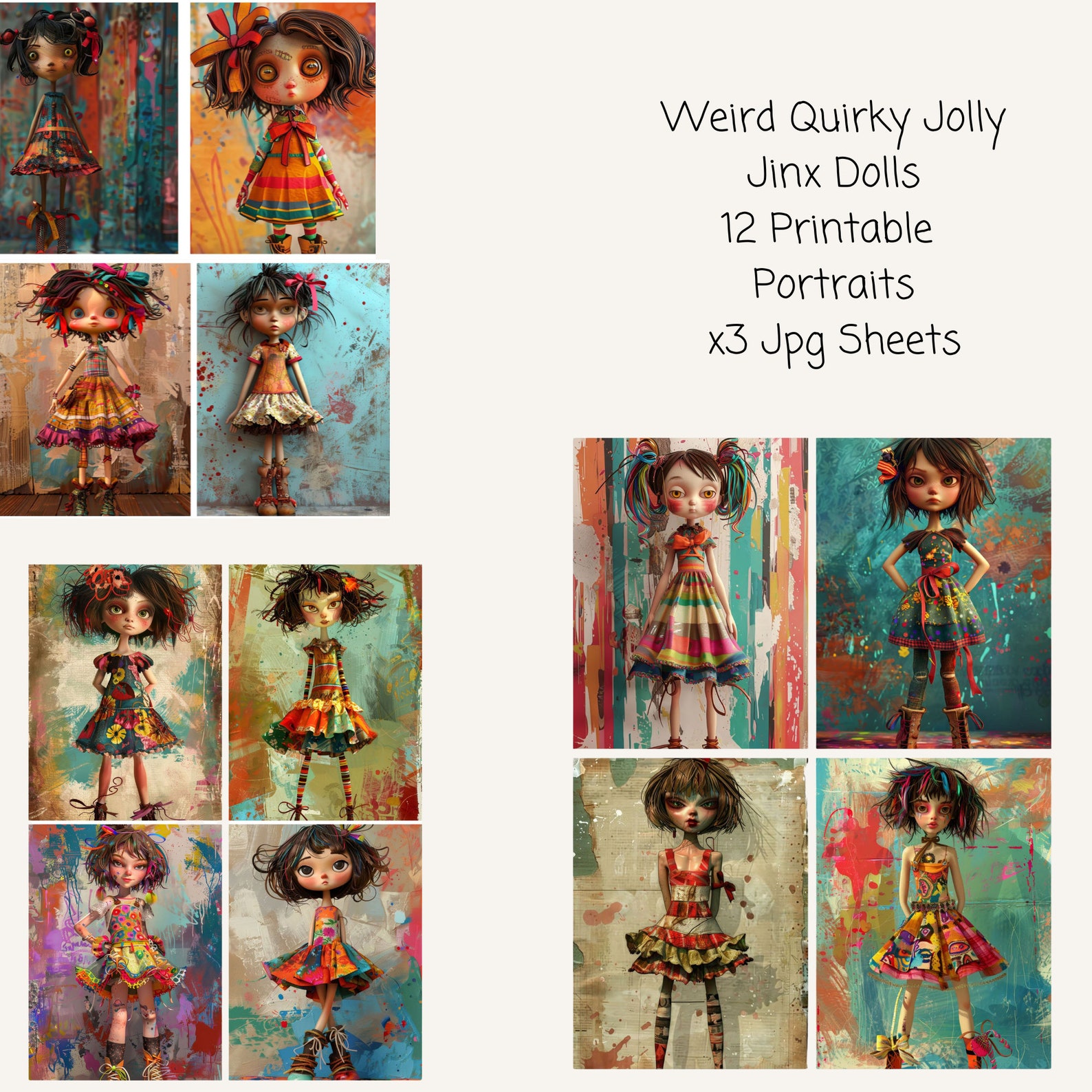 Weird Quirky Girls Junk Journal Cards, 12 Cards, Quirky Girls Printable ...