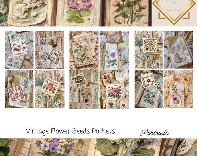 25 Beautiful Vintage Flower Seed Packet PNG Clipart Bundle Scrapbooking ...