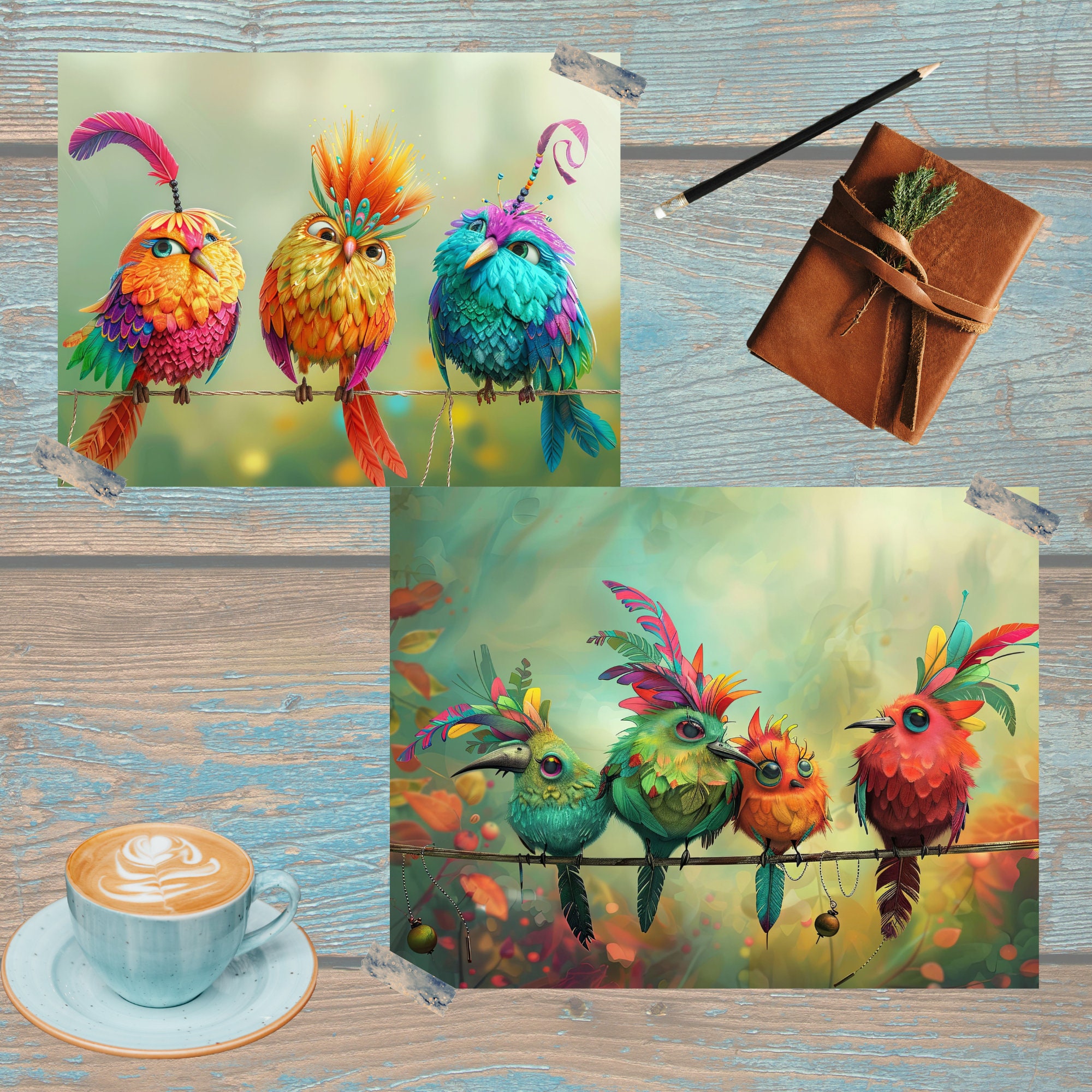 Quirky Birds Junk Journal, Bird Pages, Bird on a Rope Junk Journal ...