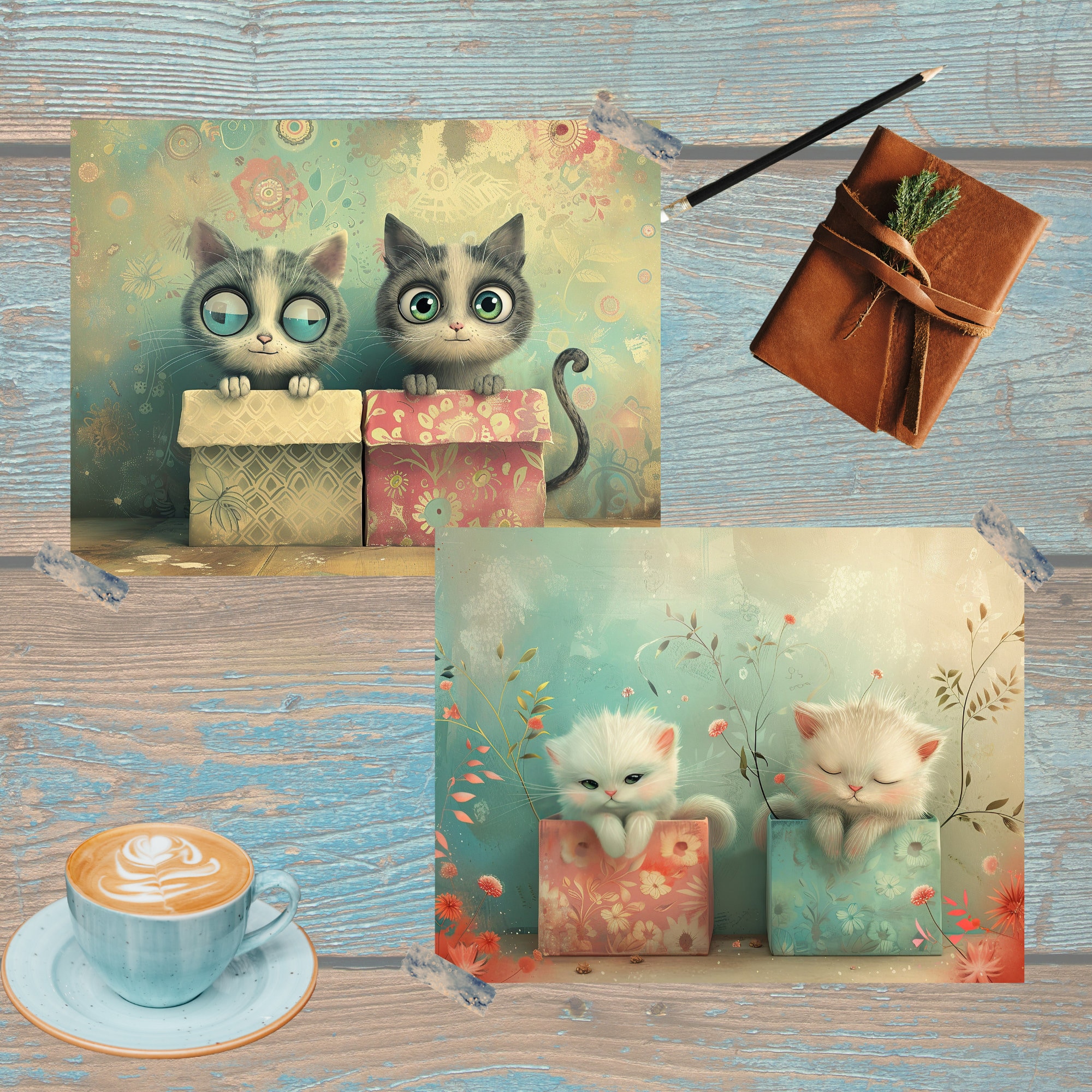 Junk Journal Printable, Cats in a Box Vintage Journal Papers, Cats Junk ...
