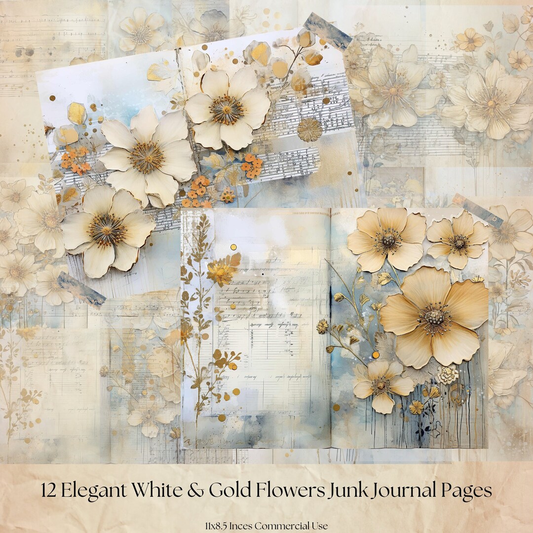 Junk Journal Printable, Gold Ephemera, Elegant Journal Pages, Wedding ...
