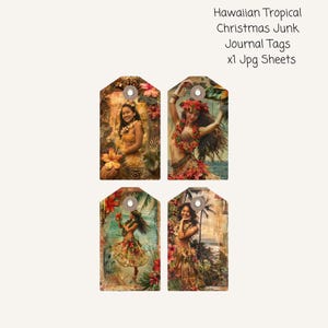 Hawaiian Christmas Junk Journal Tag, Printable Ephemera, X4 Christmas ...