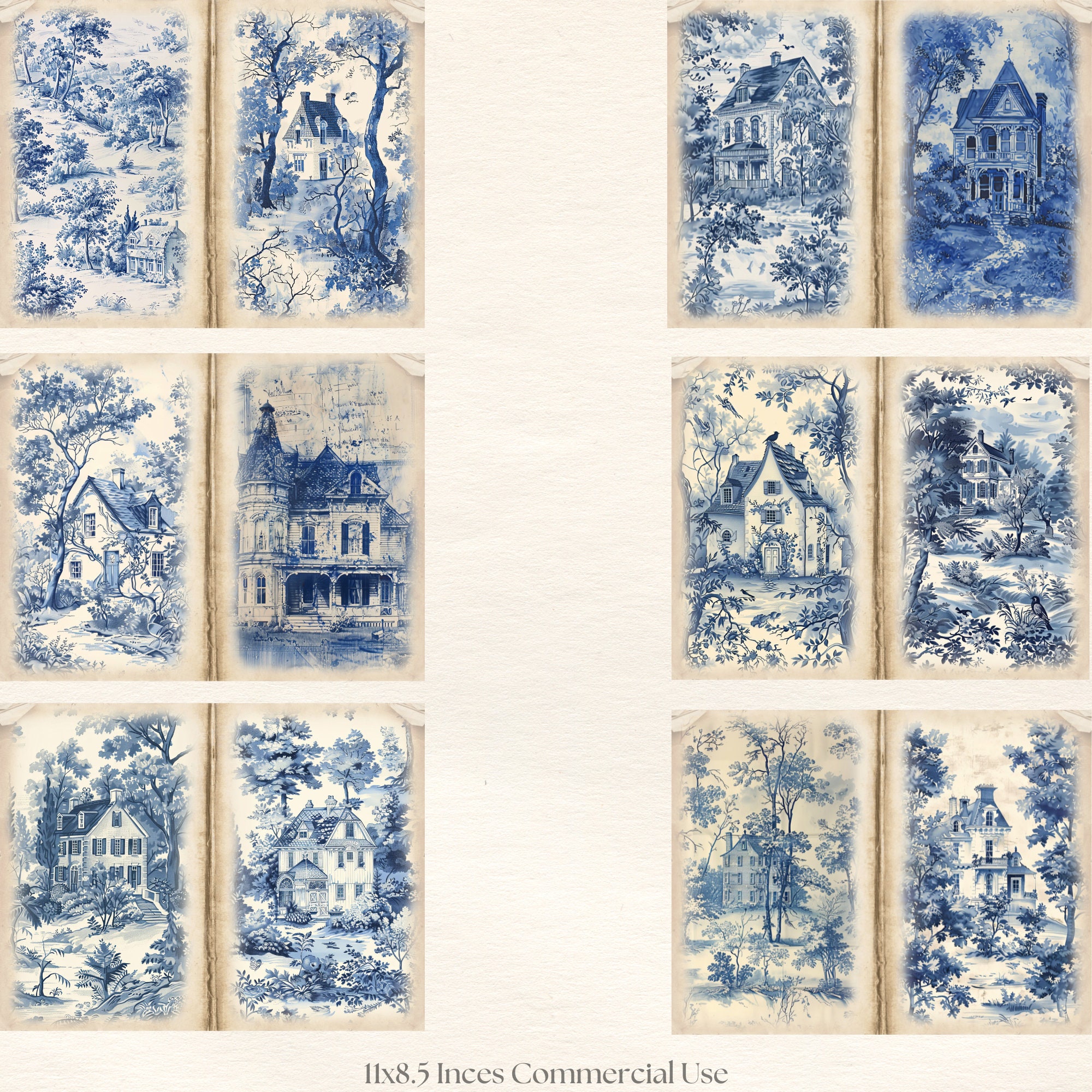 Junk Journal Printable, Blue Toile Cottage Journal, Blue Toile Vintage ...