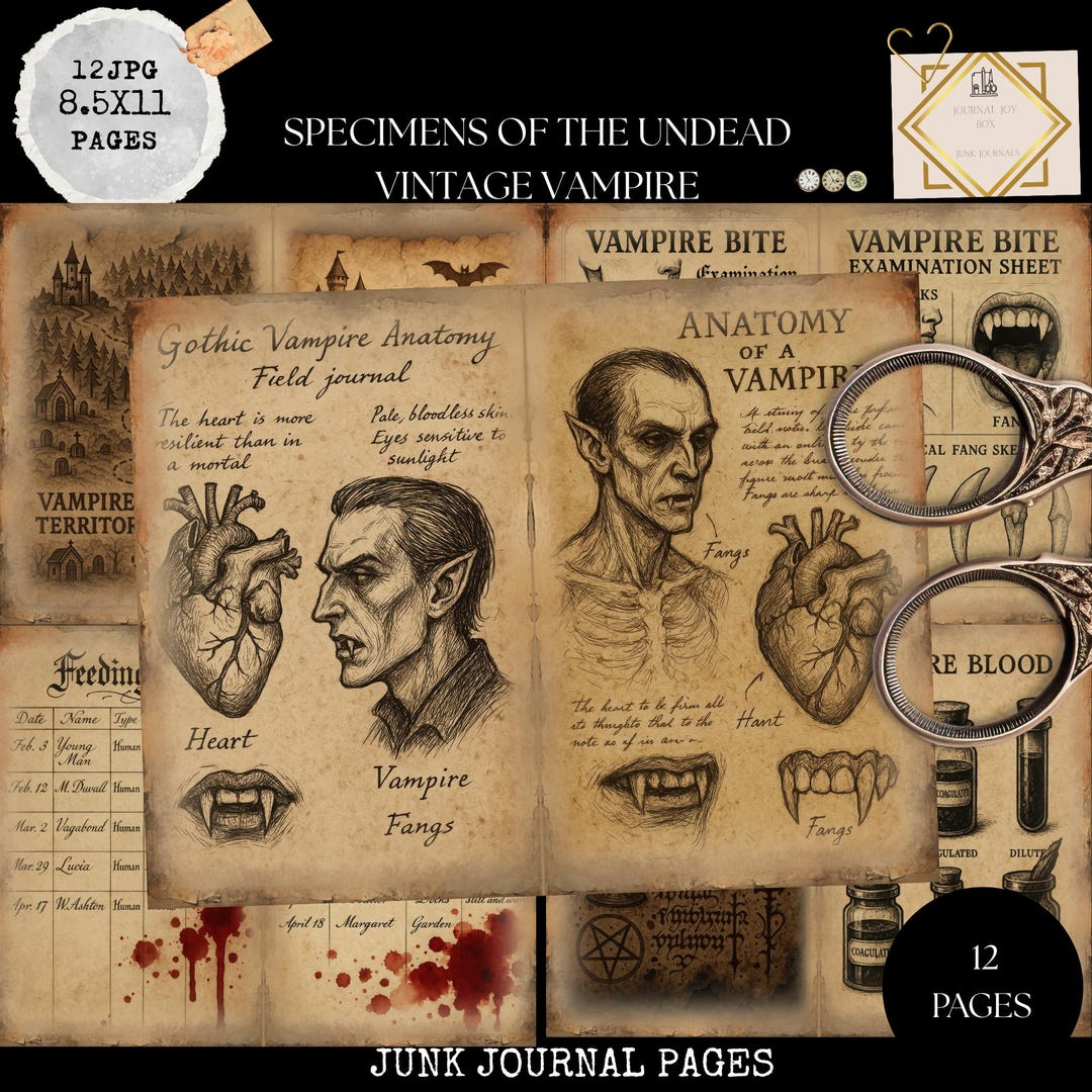 Vintage Vampire Junk Journal Kit, Gothic Specimen Papers, Grimoire ...