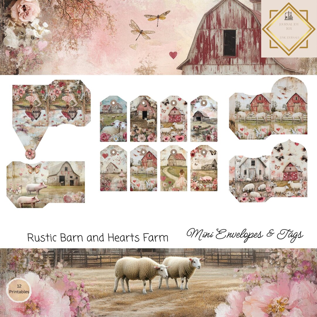 Rustic Barn Farm Mini Envelopes & Tags, Junk Journal Tags and Mini ...