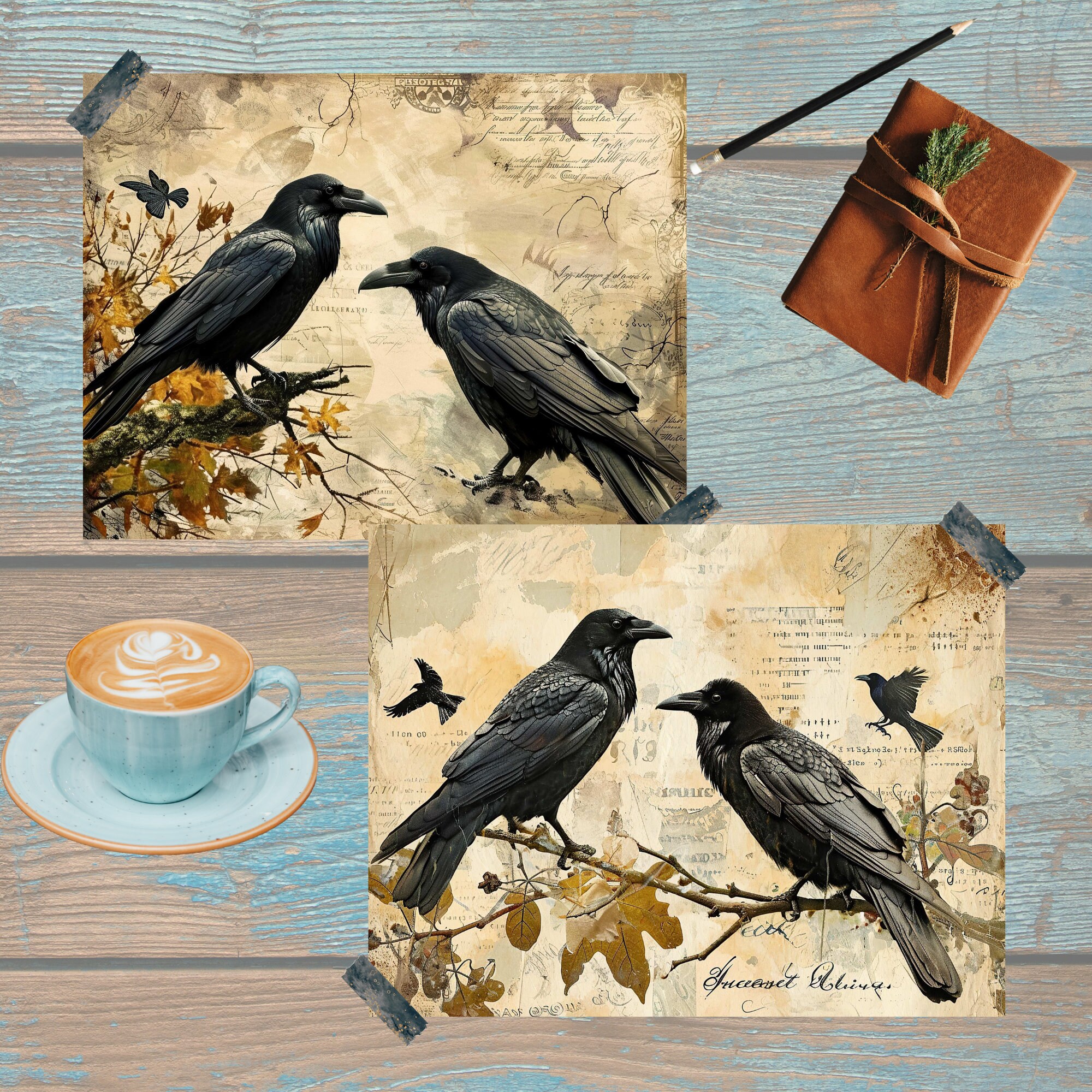 Black Raven Junk Journal, Vintage Crow Pages, Bird Junk Journal ...