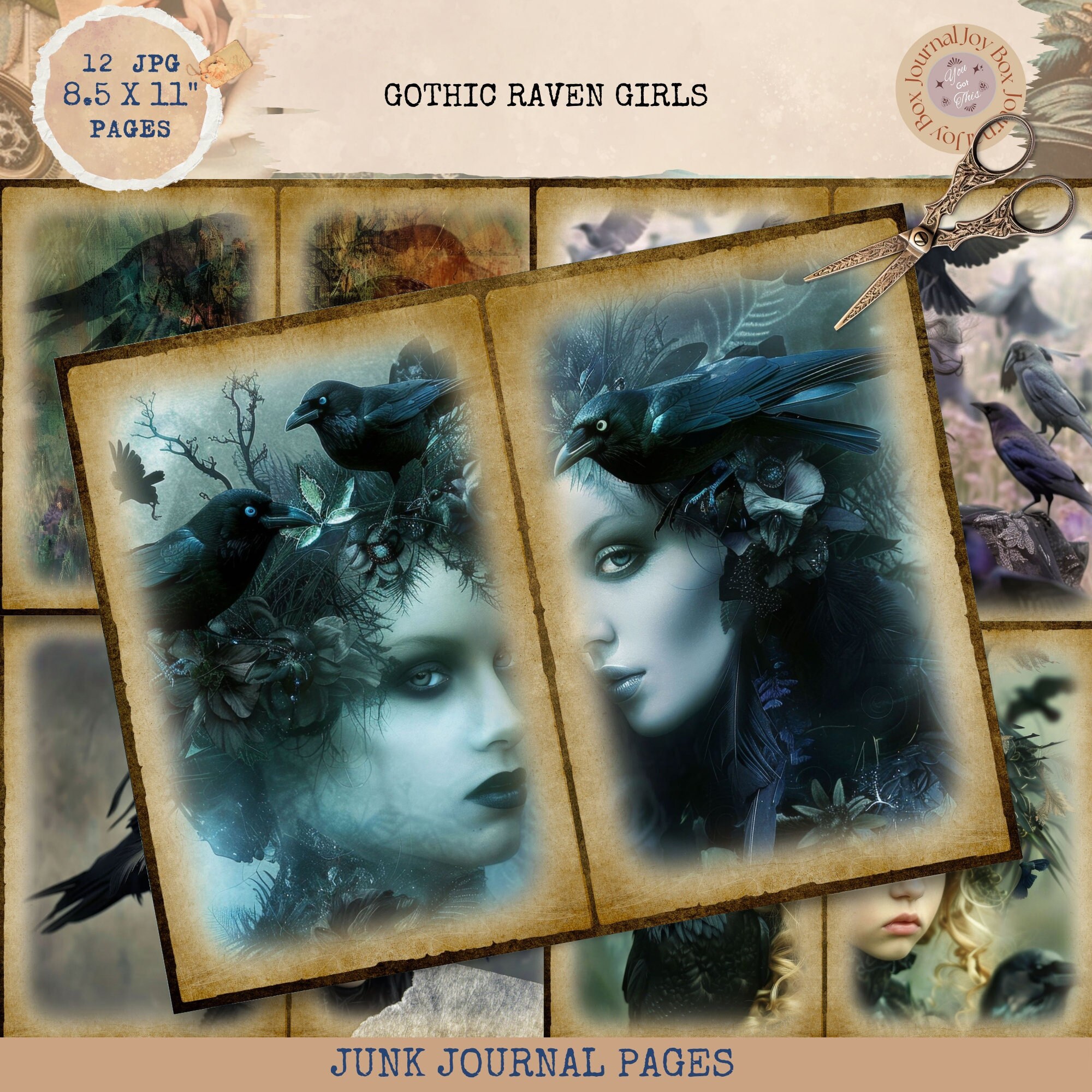 Junk Journal Printable, Raven Girl Junk Journal, Gothic Journal Papers ...