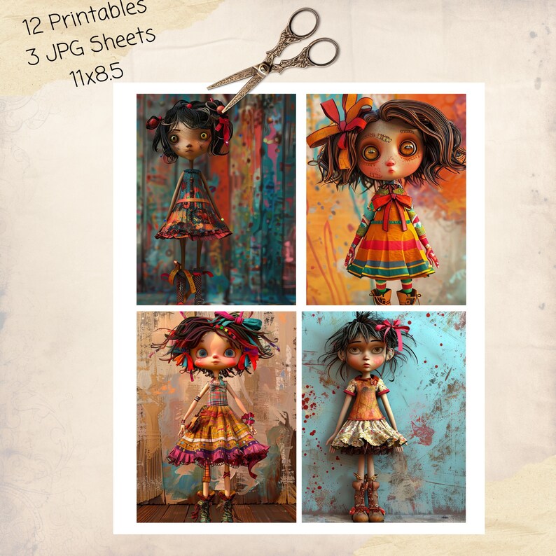 Weird Quirky Girls Junk Journal Cards, 12 Cards, Quirky Girls Printable ...