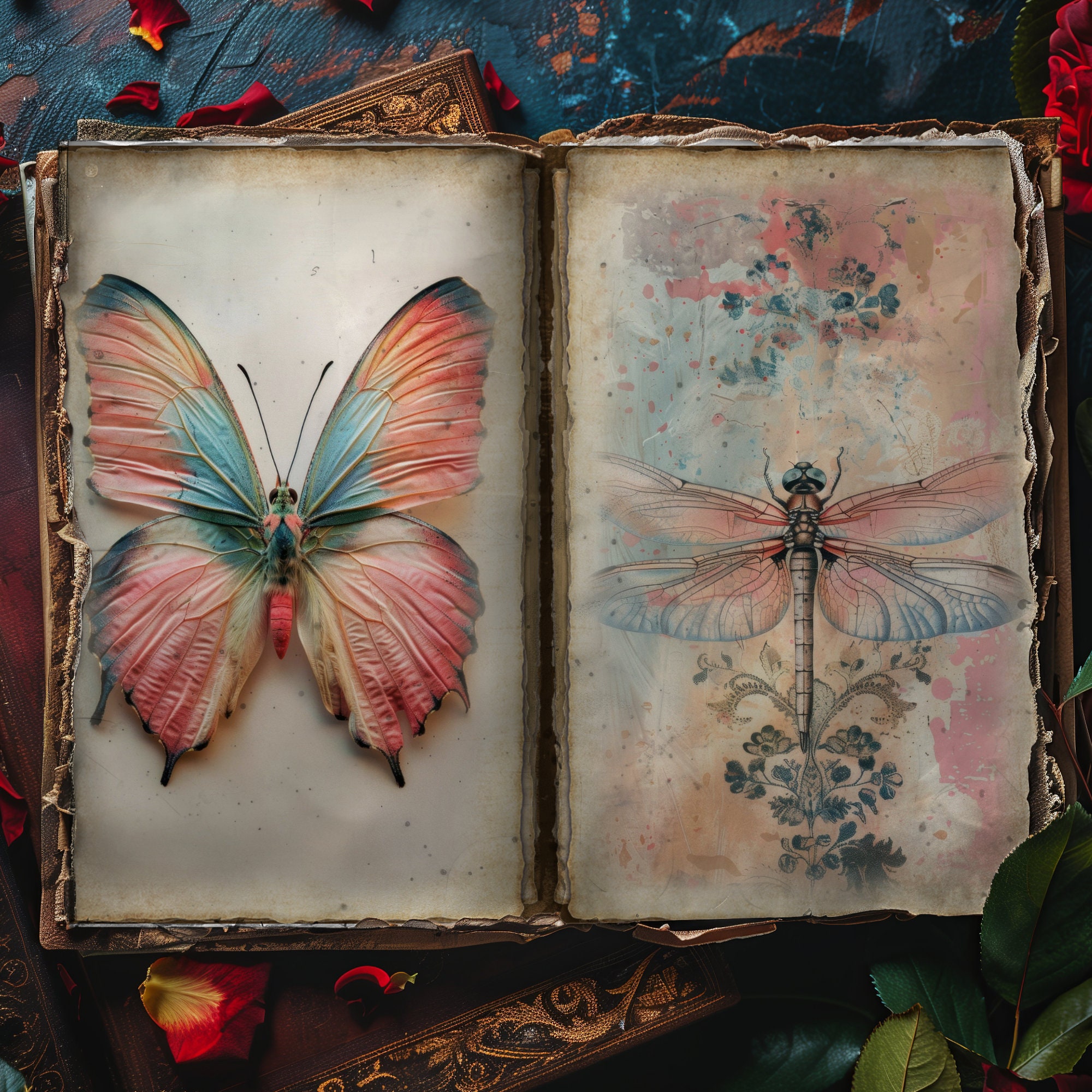 Junk Journal Printable, Butterflies and Dragonflies Journal Papers, Dragonflies Journal Digi Kit ...