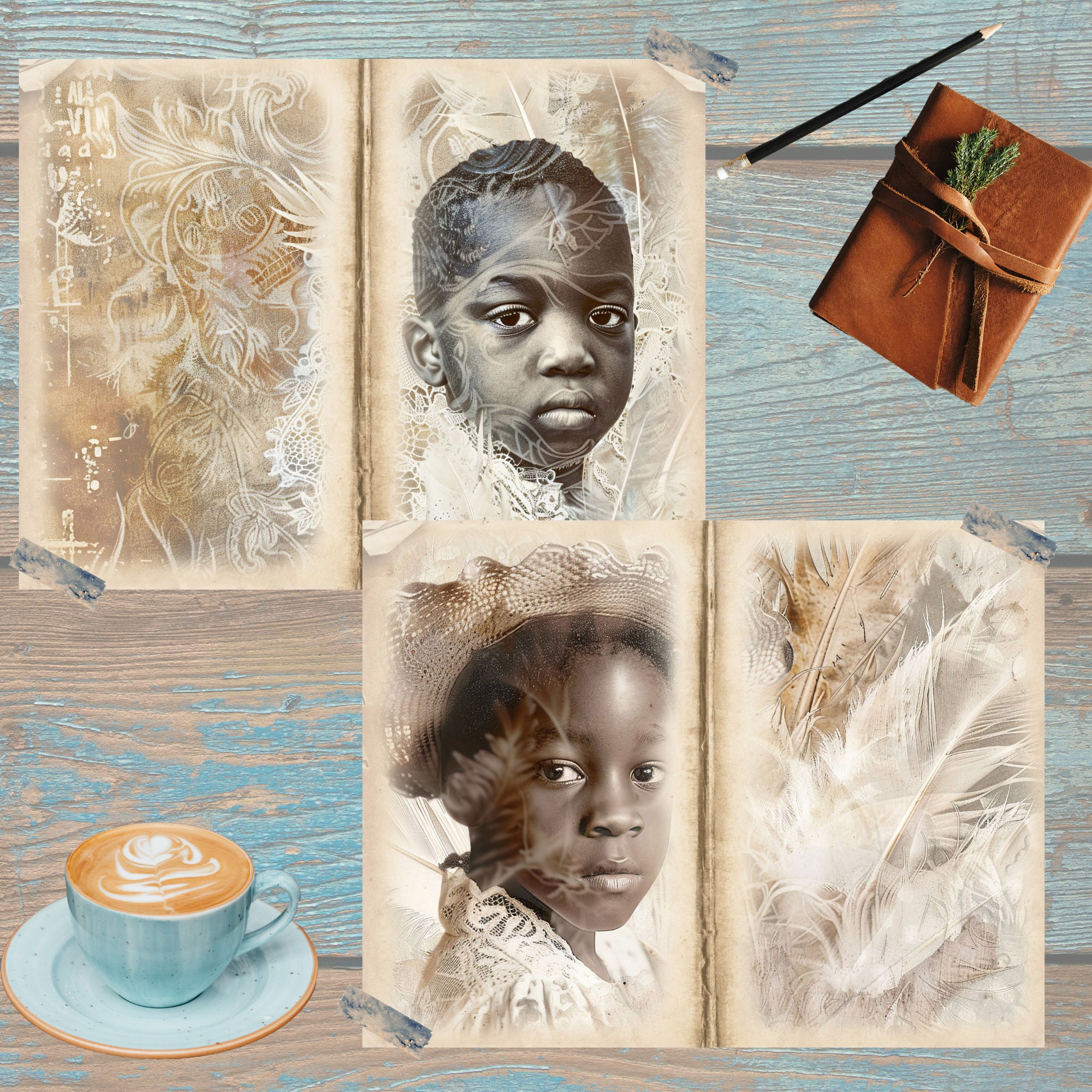 African American Boys Junk Journal Pages, Digital Scrapbook Paper ...