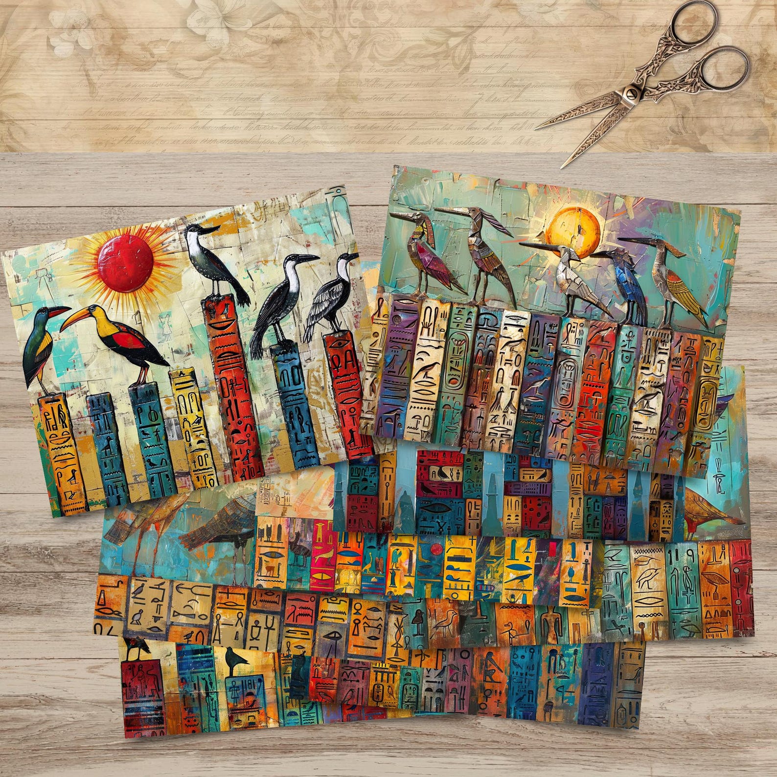 Junk Journal Printable, Egypt Birds Vintage Journal Papers, Egyptian Books Junk Journal , Junk ...