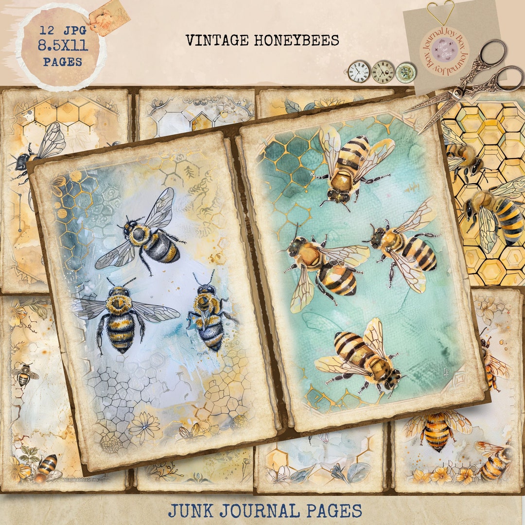 Junk Journal Printable, Vintage Honeybee Journal, Bees Journal Papers ...
