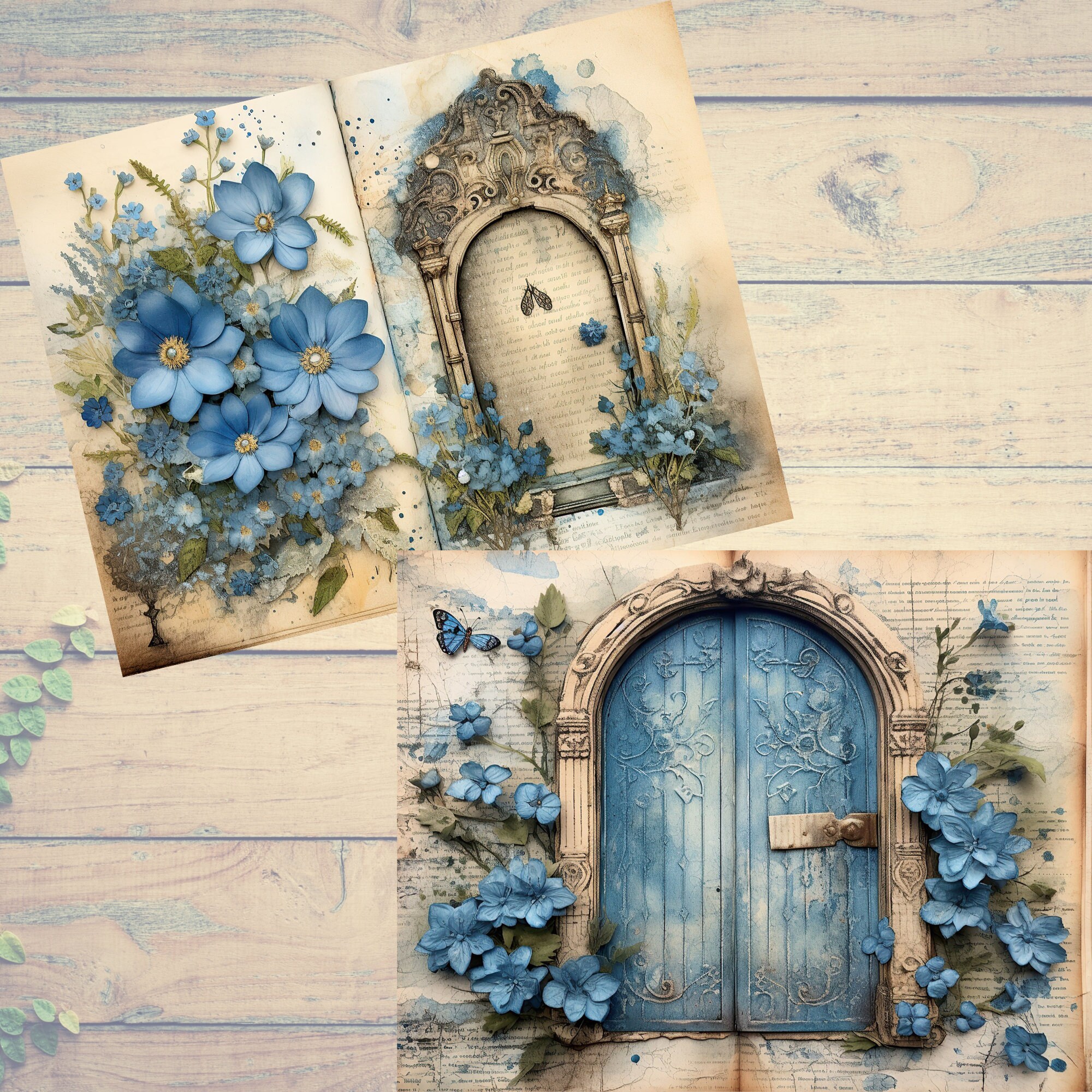 Junk Journal Printable, Wooden Floral Doors, Vintage Journal Pages ...