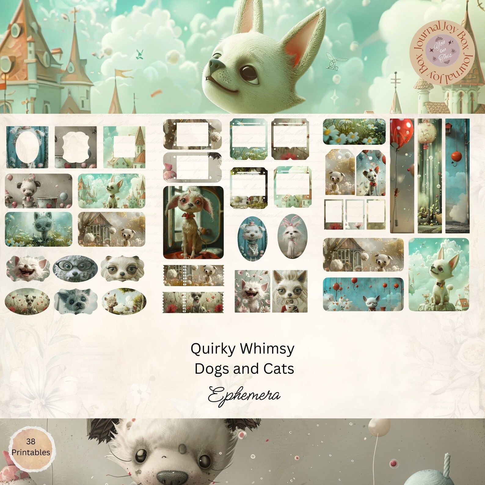 Quirky Dogs Ephemera Cards, 38 Mini Extras Pack, Dog Printable Ephemera ...