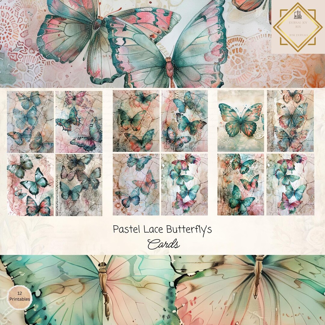 Pastel Butterfly Journal Cards, 12 Cards, Printable Ephemera, Paper ...