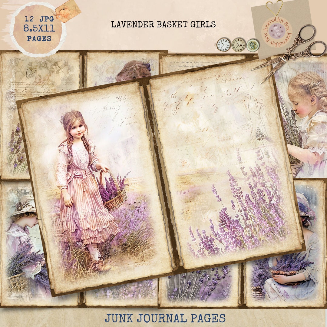 Junk Journal Printable, Lavender Basket Girls Journal, Vintage Girls ...