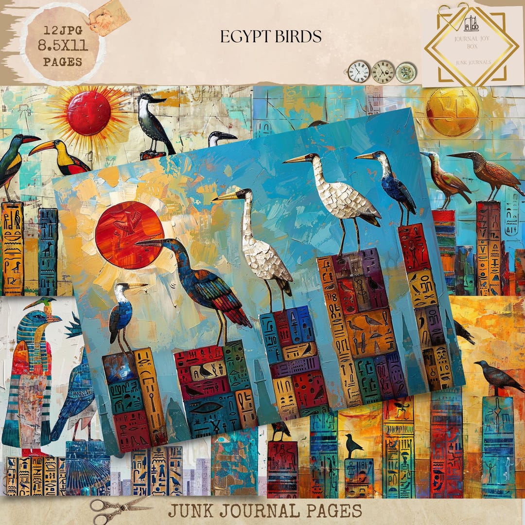 Junk Journal Printable, Egypt Birds Vintage Journal Papers, Egyptian ...