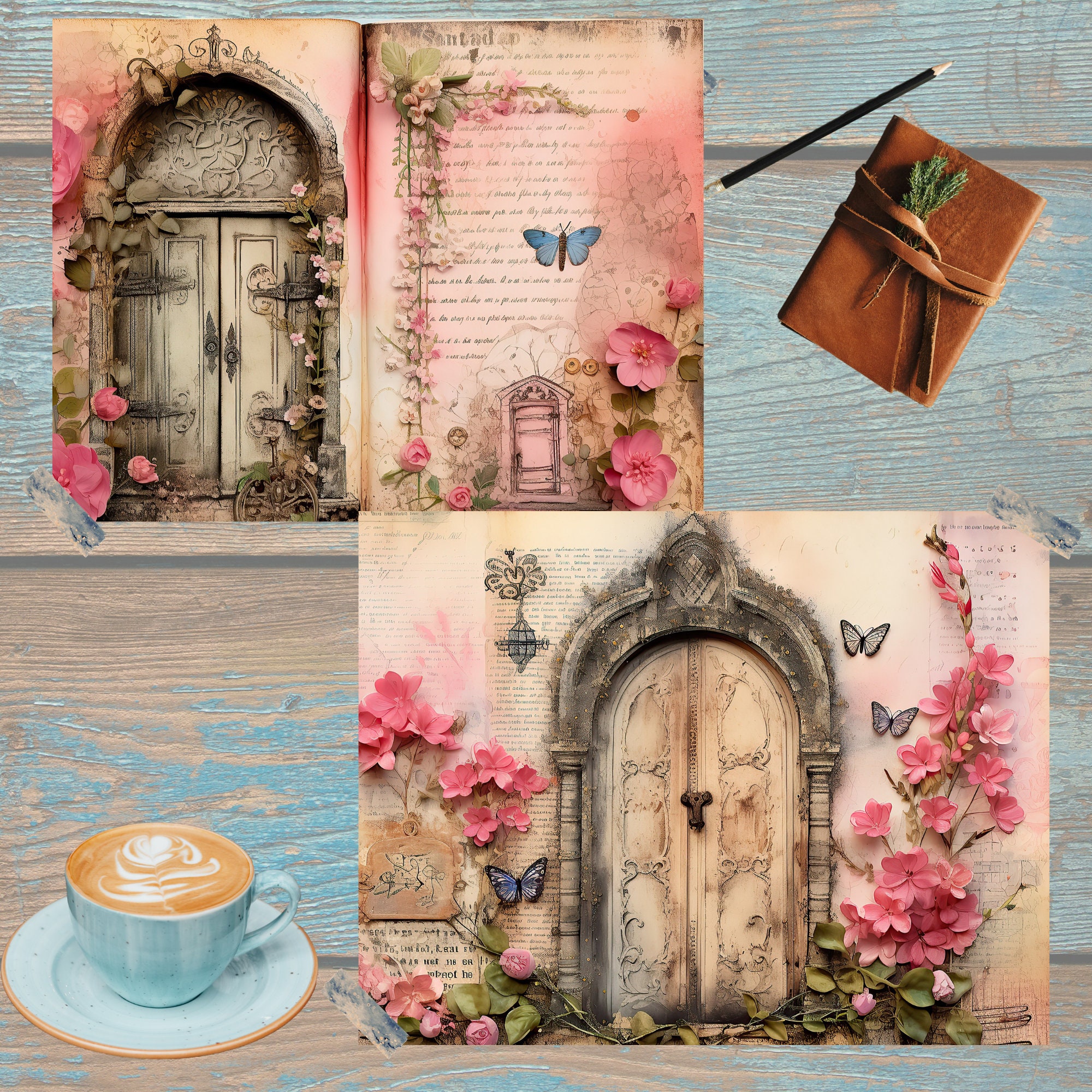 Junk Journal Printable, Wooden Doors, Fairy Doors Journal Pages, Doors ...