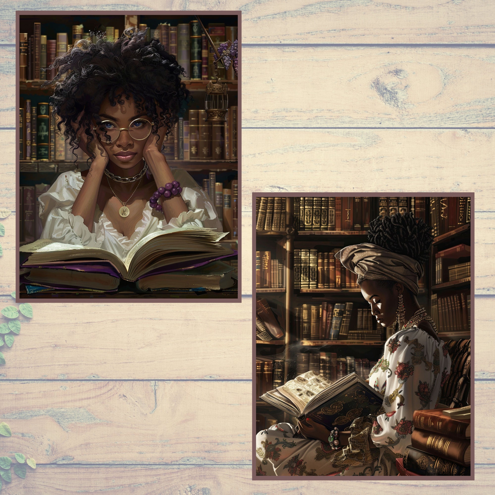African American Library Woman Junk Journal Pages, Digital Scrapbook ...